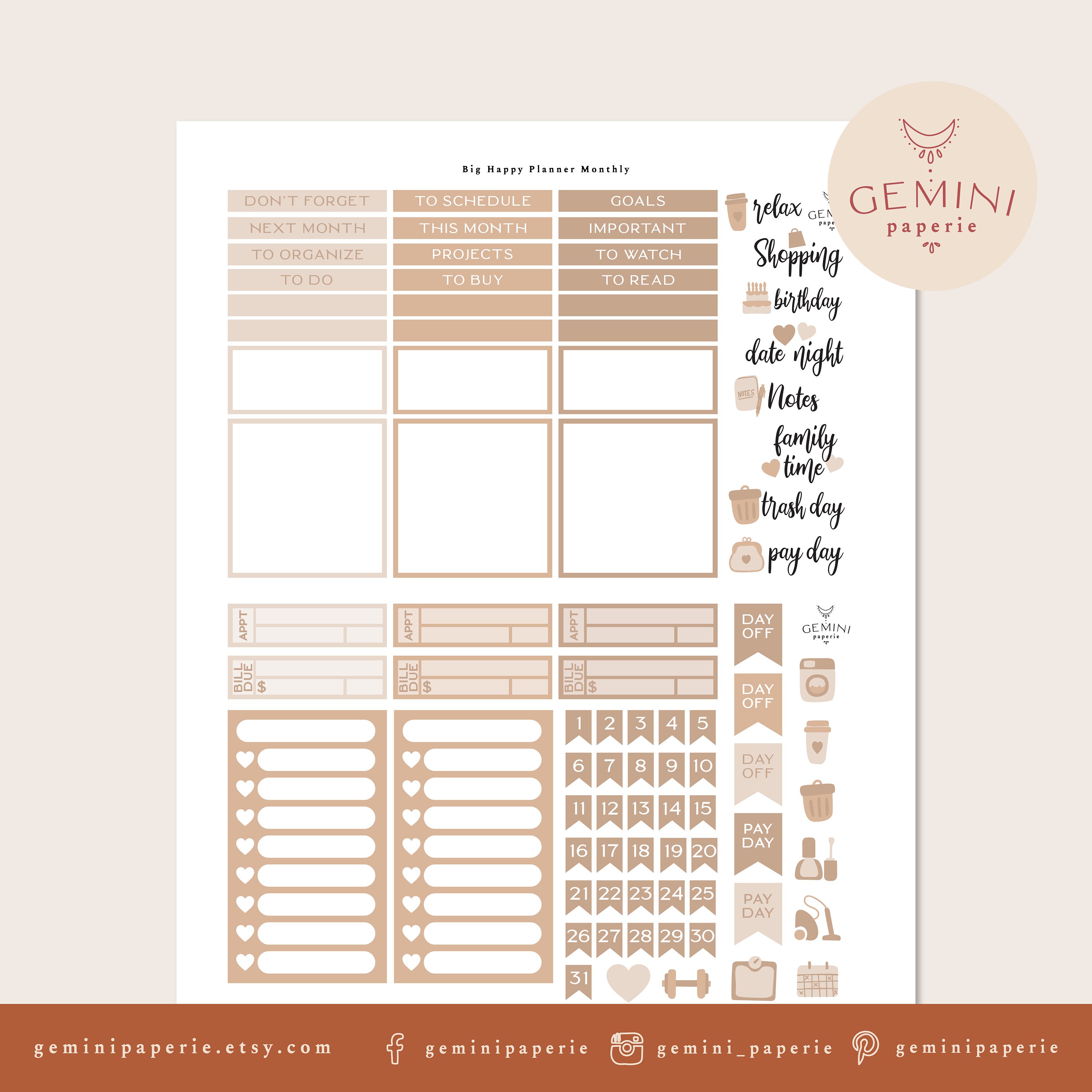 Mambi July Stickers Kit Big Happy Planner Monthly Printable - Etsy