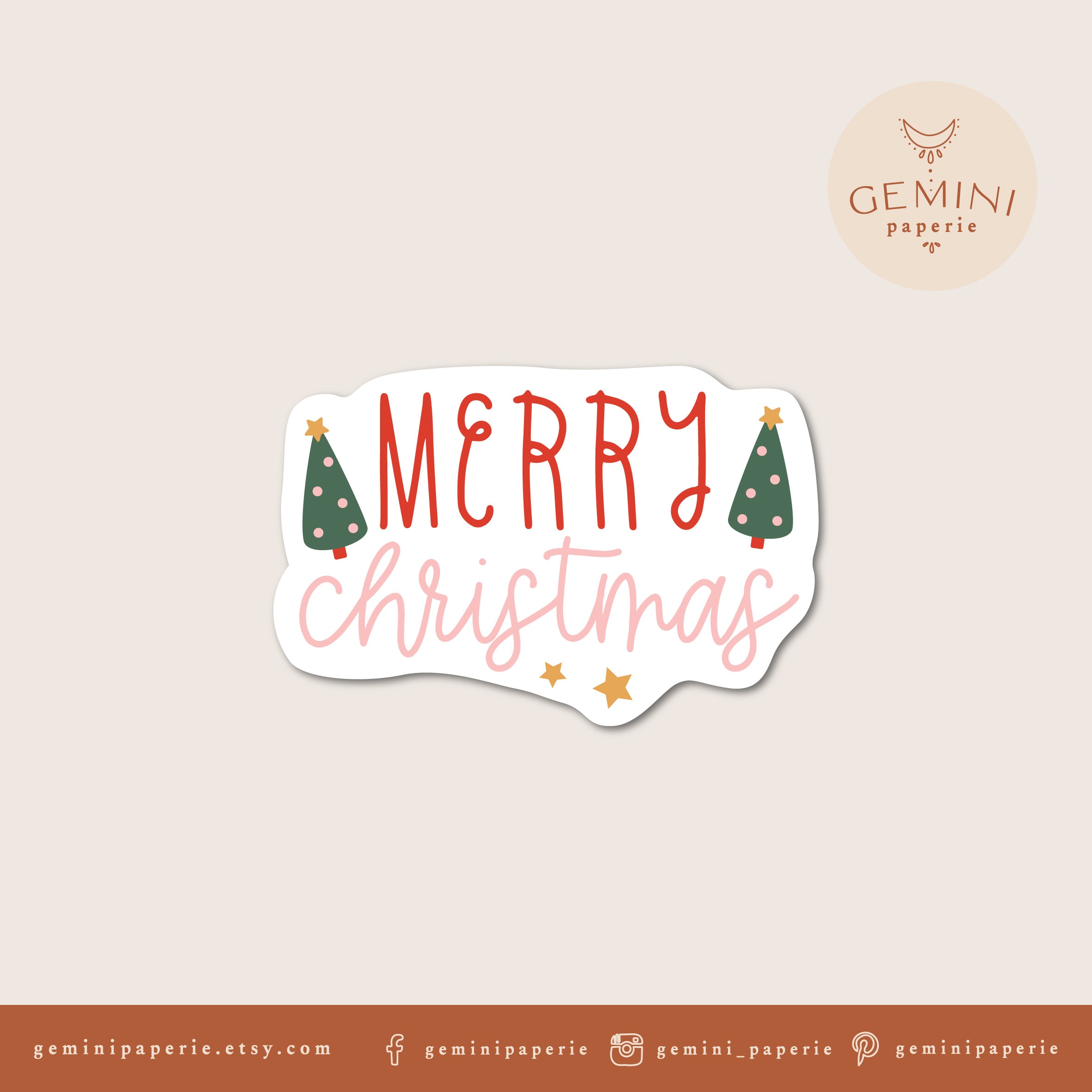 Merry Christmas Printable Sticker Christmas Vinyl Sticker - Etsy