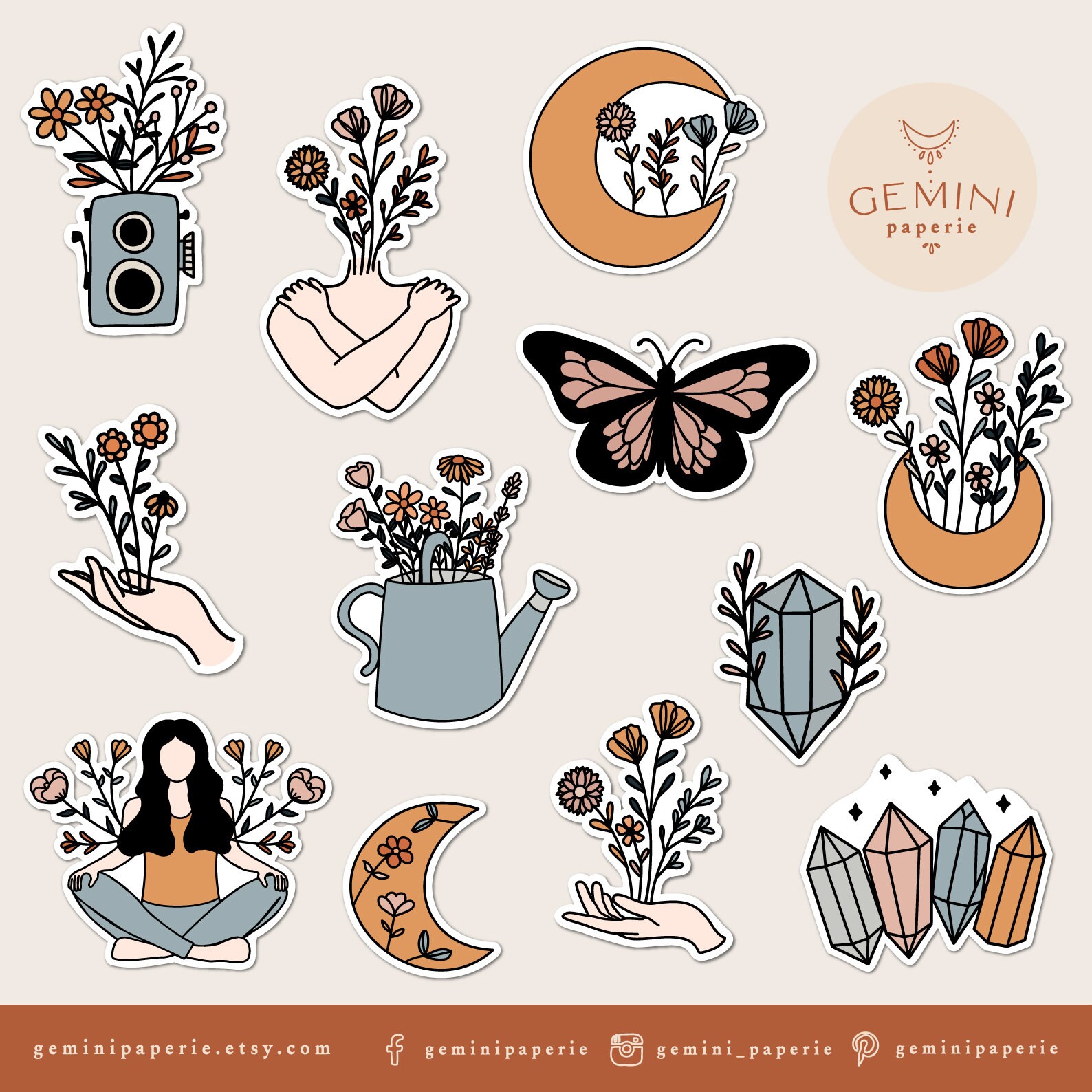 Printable Stickers Bundle Floral Vinyl Sticker Laptop Decal - Etsy