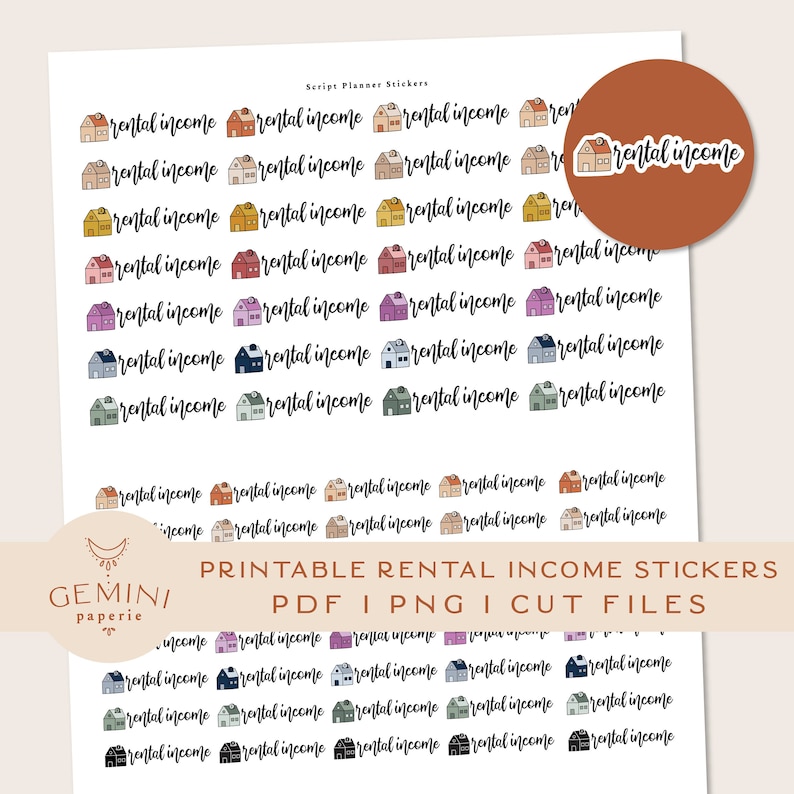 Rental Income Stickers, Printable Planner Stickers, Rental Income Png ...