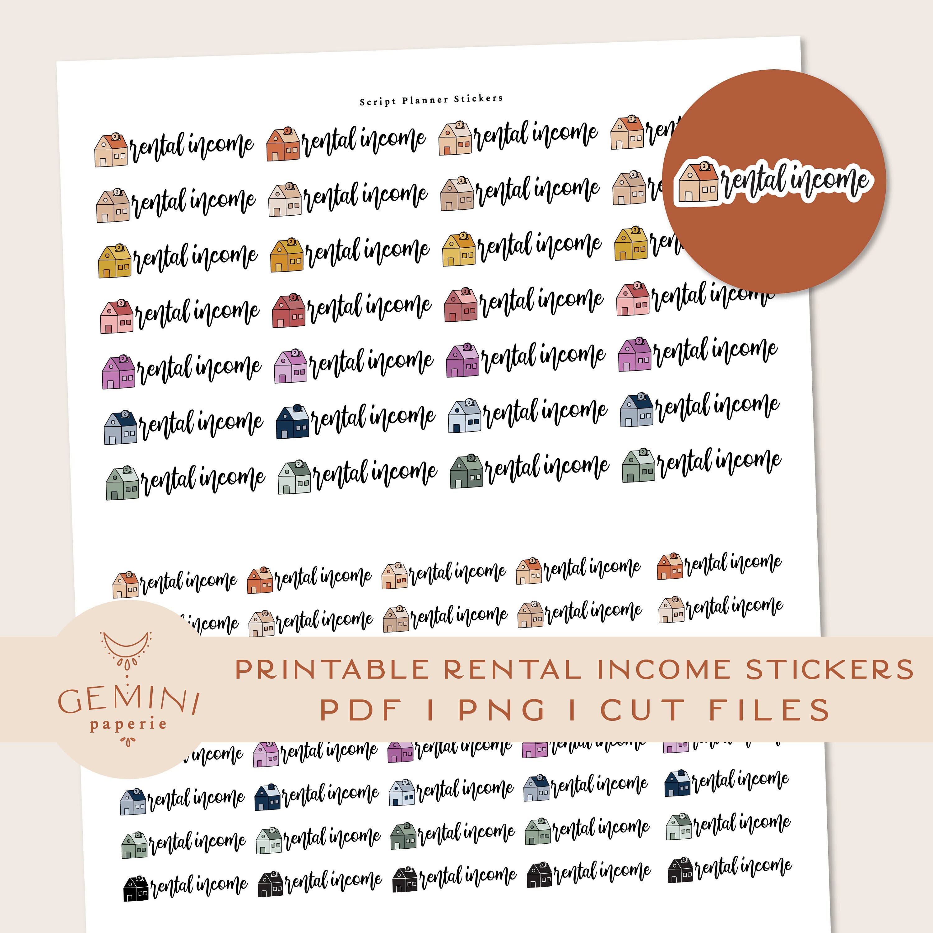 Rental Income Stickers, Printable Planner Stickers, Rental Income Png ...