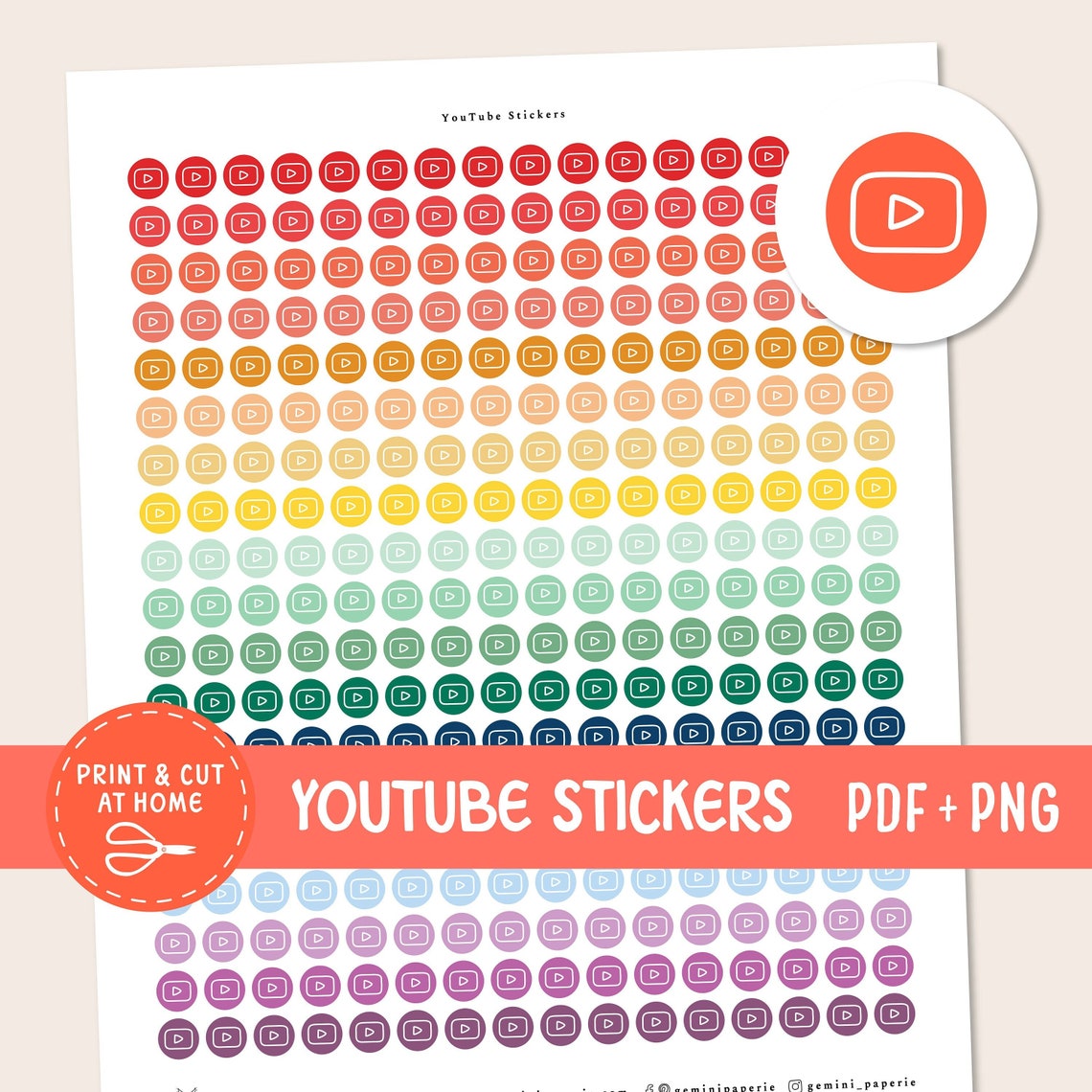 Youtube Stickers Round Youtube Planners Stickers Social - Etsy