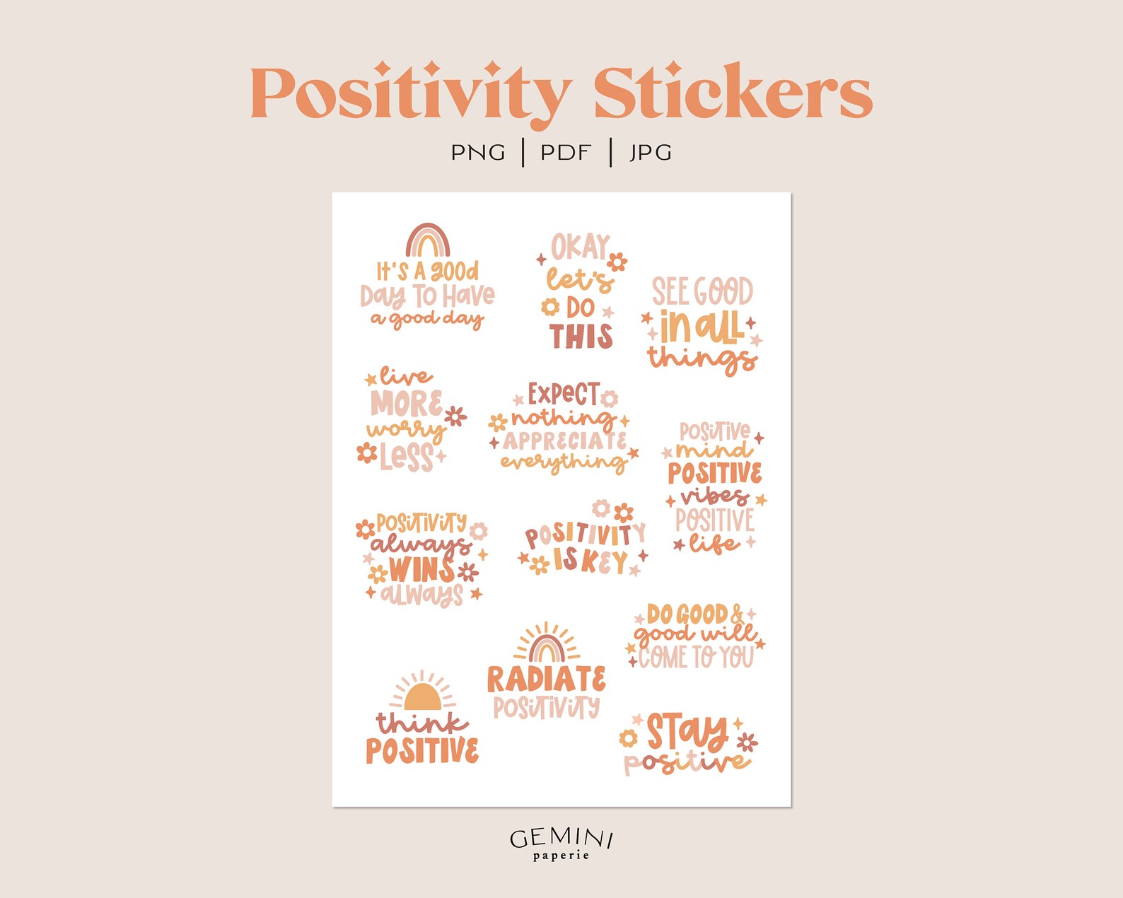 Positivity Sticker Bundle, Positivity Stickers, Digital Sticker Bundle ...