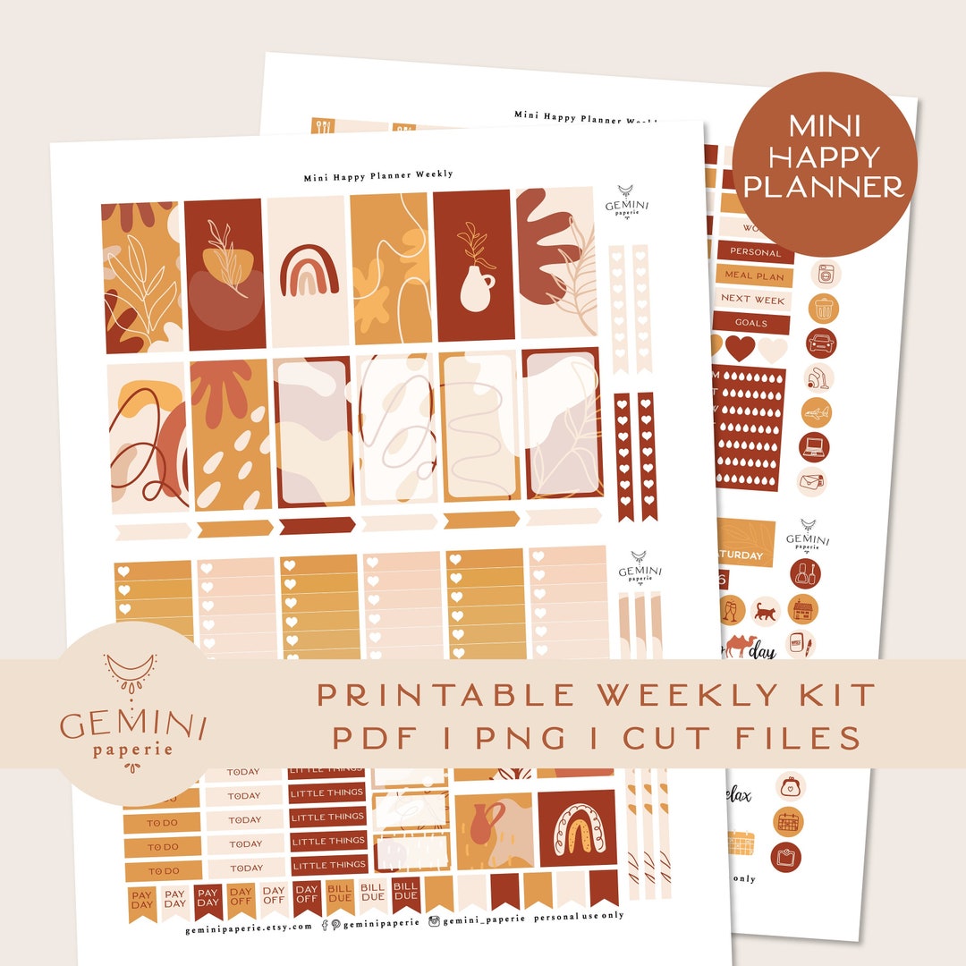 Mini Happy Planner Printable Stickers, Abstract Mambi Mini Weekly Kit ...