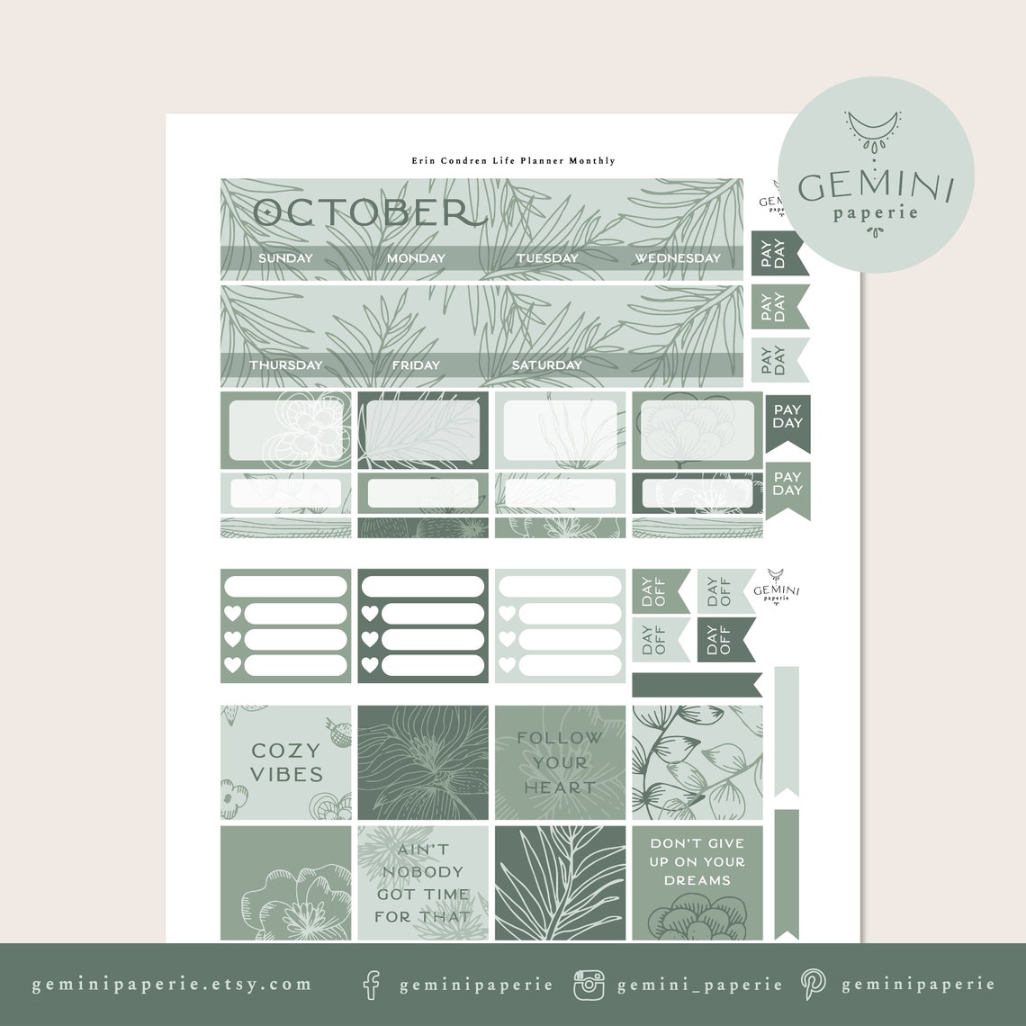 OCTOBER Monthly Kit, Printable Planner Stickers for Erin Condren Life ...