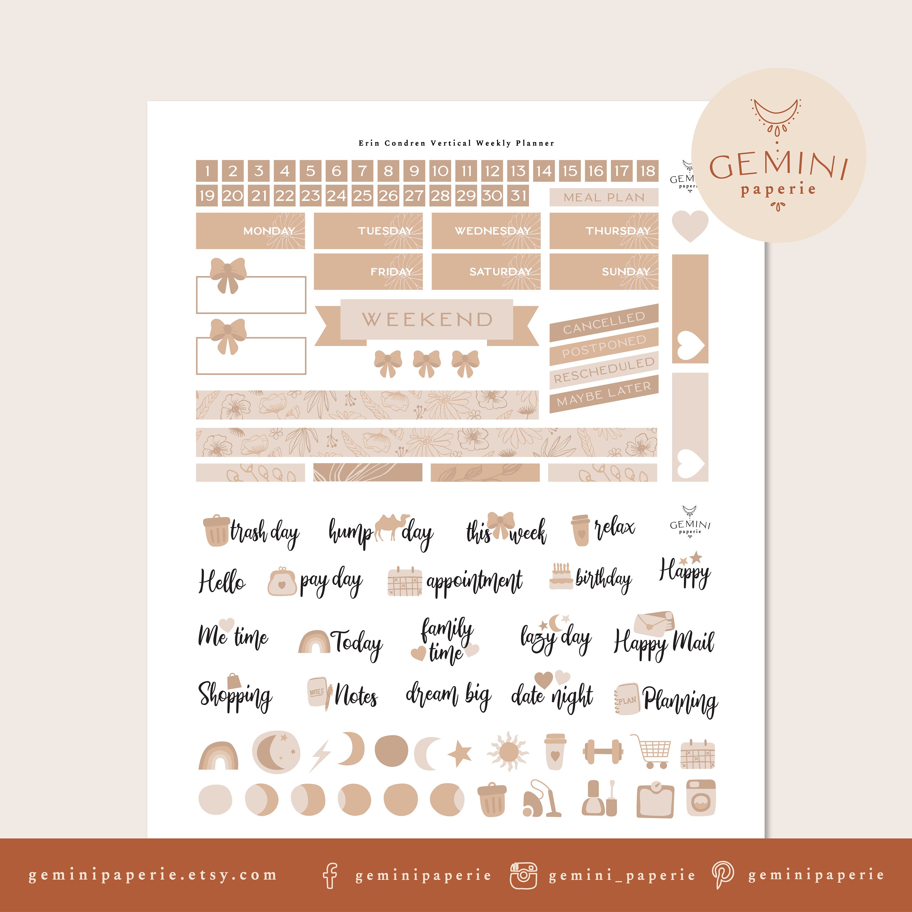 Printable Weekly Planner Stickers for Erin Condren 2021 | Etsy