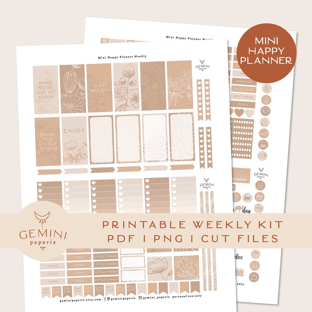 Mini Happy Planner Floral Stickers Kit, Earthy Full Weekly Planner ...