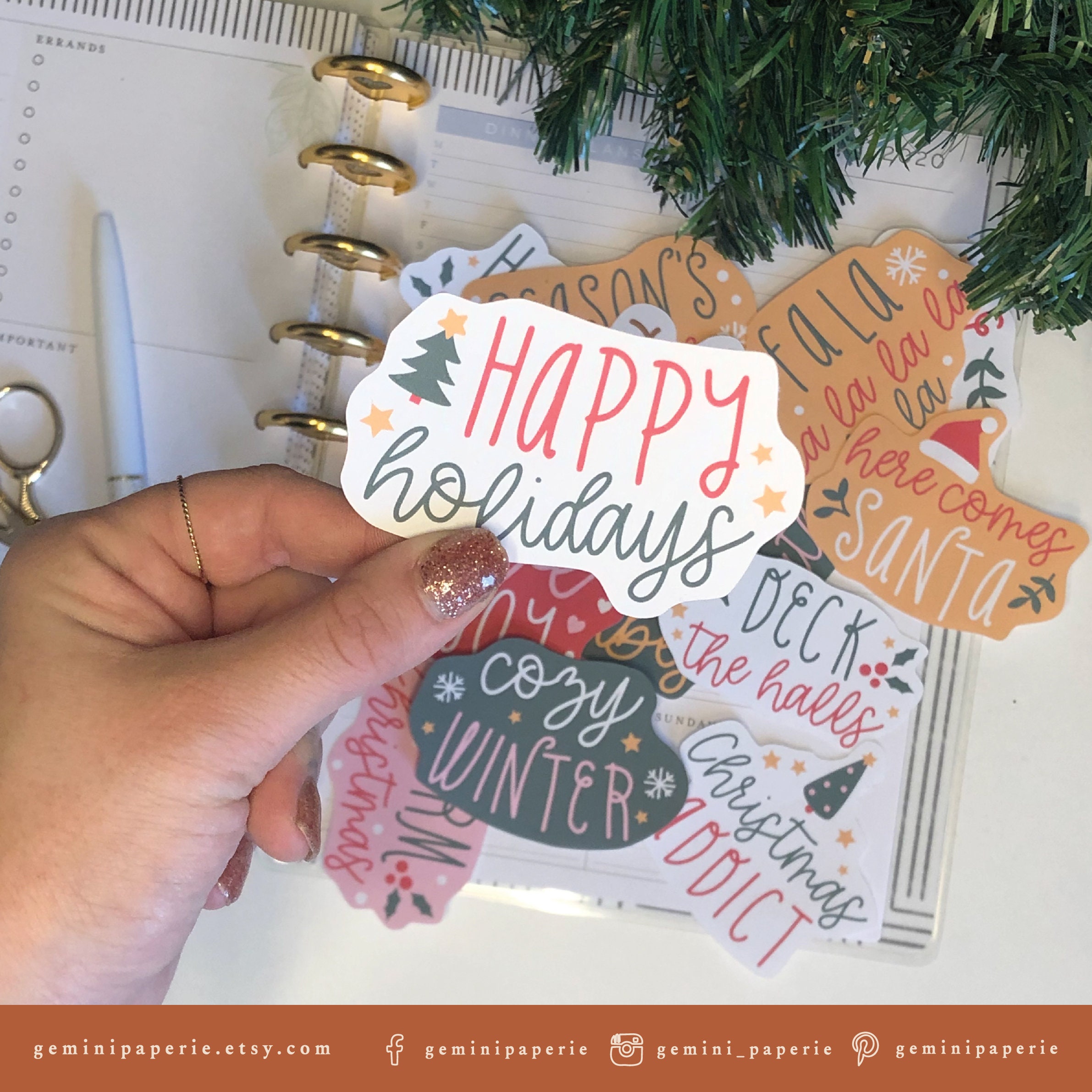 Happy Holidays Printable Sticker Christmas Vinyl Sticker - Etsy