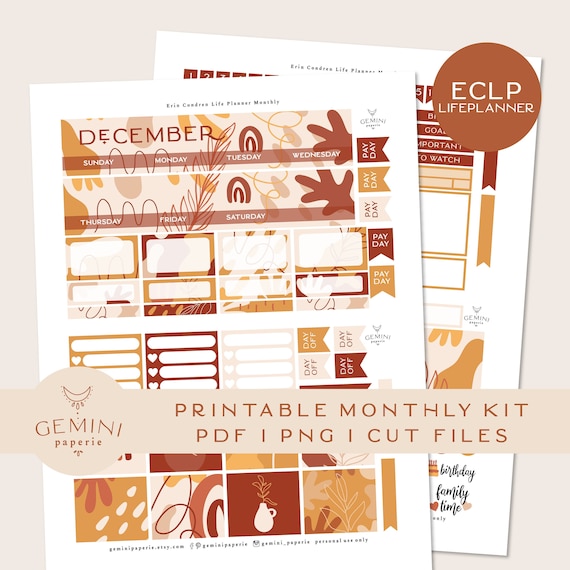 December monthly sticker kit printable Erin Condren life planner ...