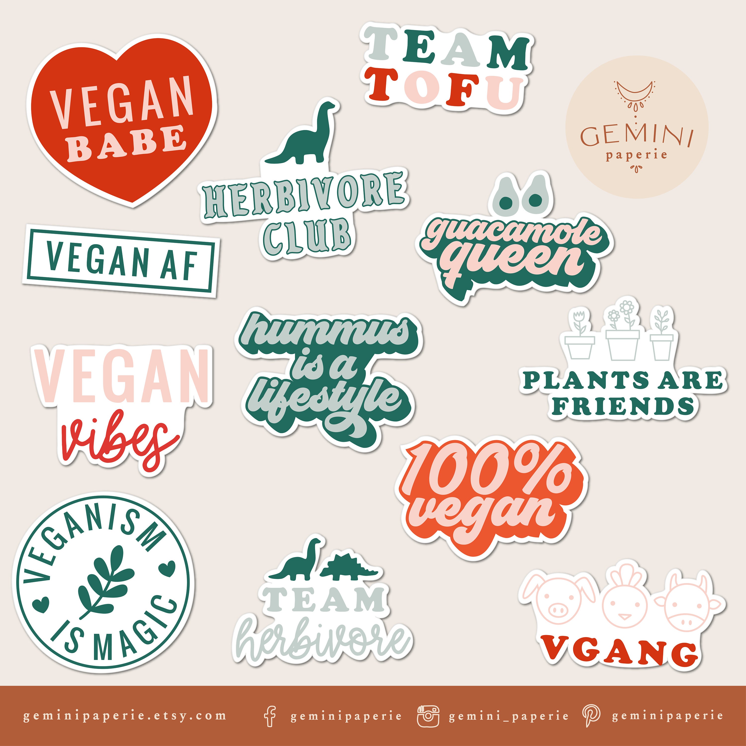 Printable Stickers Bundle, Vegan Vinyl Sticker, Laptop Decal, Animal ...