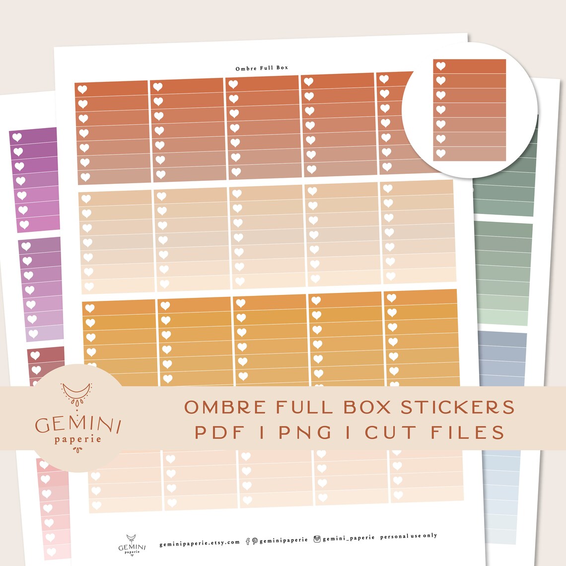 Full Ombre Box Stickers, Checklist Printable Stickers, Ombre Full Box ...