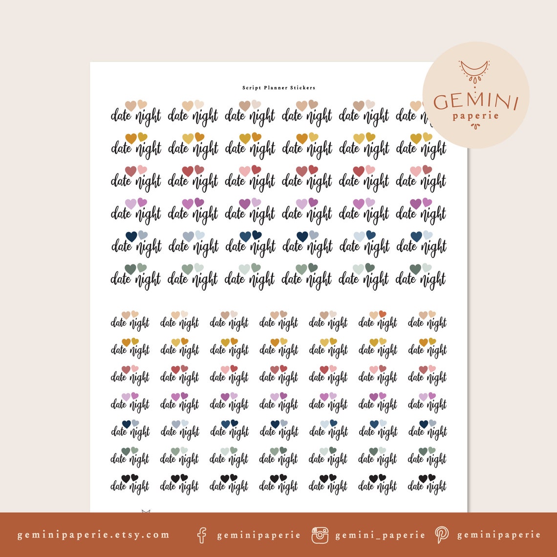 Date Night Printable Script Sticker. DIY Printable Sticker | Etsy