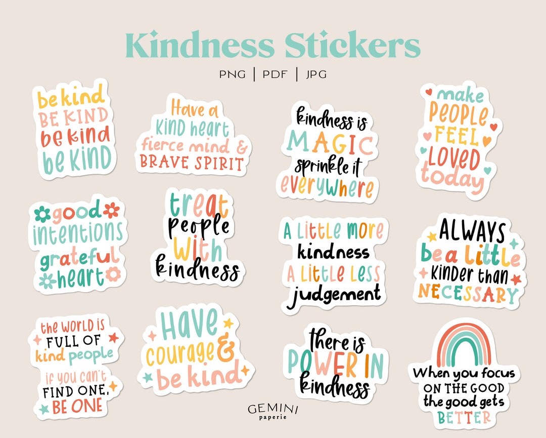 Kindness Sticker Bundle, Motivational Png, Positivity Stickers, Digital ...