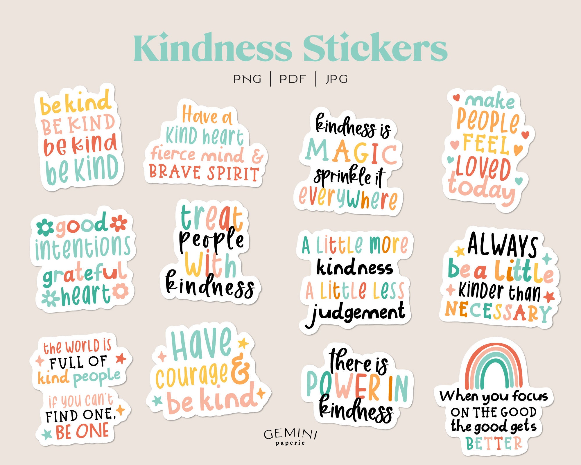 Kindness Sticker Bundle Motivational Png Positivity - Etsy