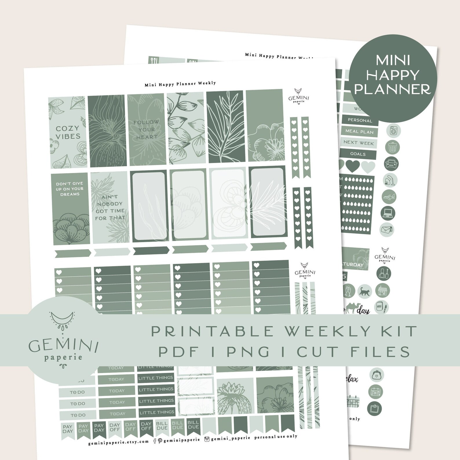 Mini Happy Planner Printable Stickers Botanical Mambi Mini | Etsy