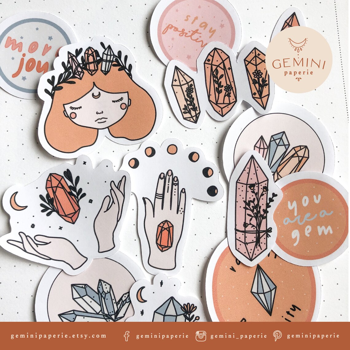 Gemstone Printable Stickers Cricut Design Stickers | Etsy