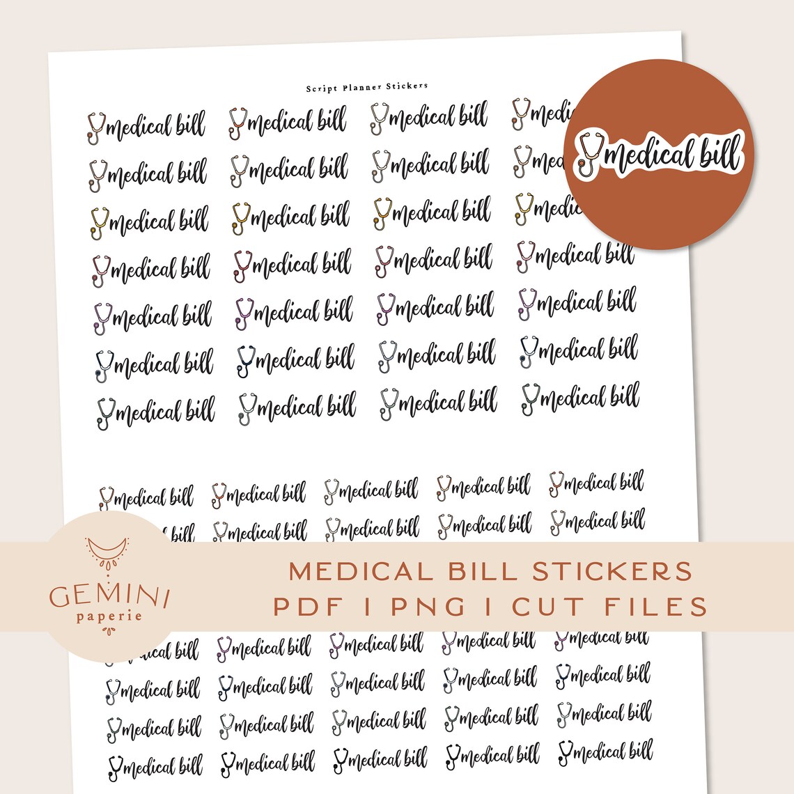 Medical Bill Printable Stickers House Planner Script - Etsy