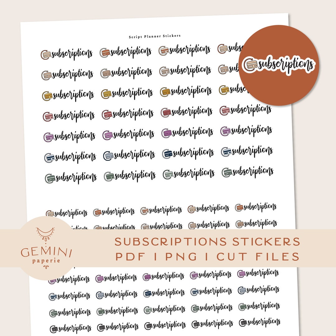 Printable Planner Stickers, Subscriptions Png, DIY Stickers, Printable ...