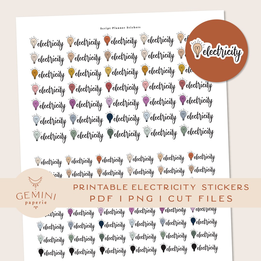 Electricity Printable Stickers, Planner Script Stickers, DIY Printable ...
