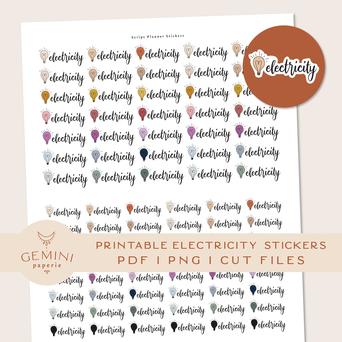 Electricity Printable Stickers Planner Script Stickers DIY - Etsy