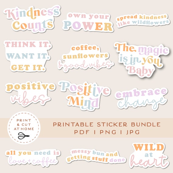 Motivational Quotes Printable Stickers Bundle Positive Vibes - Etsy