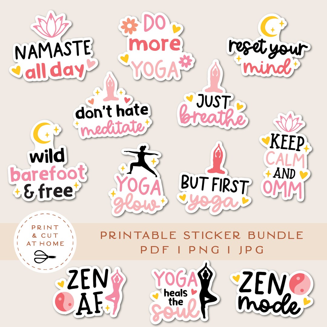 Yoga Printable Stickers Bundle, Meditation Vinyl Sticker, Laptop Decal ...