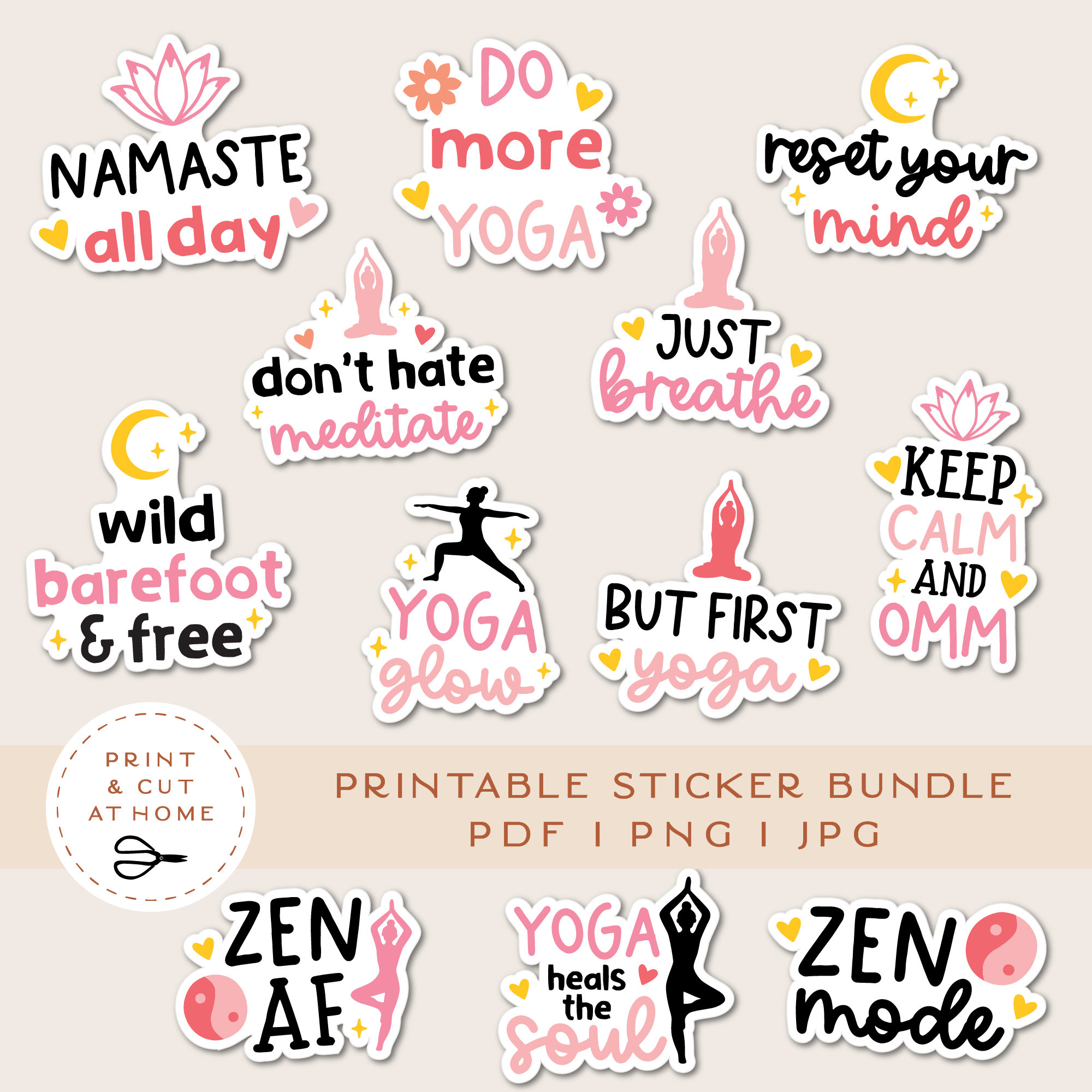 Yoga Printable Stickers Bundle Meditation Vinyl Sticker - Etsy