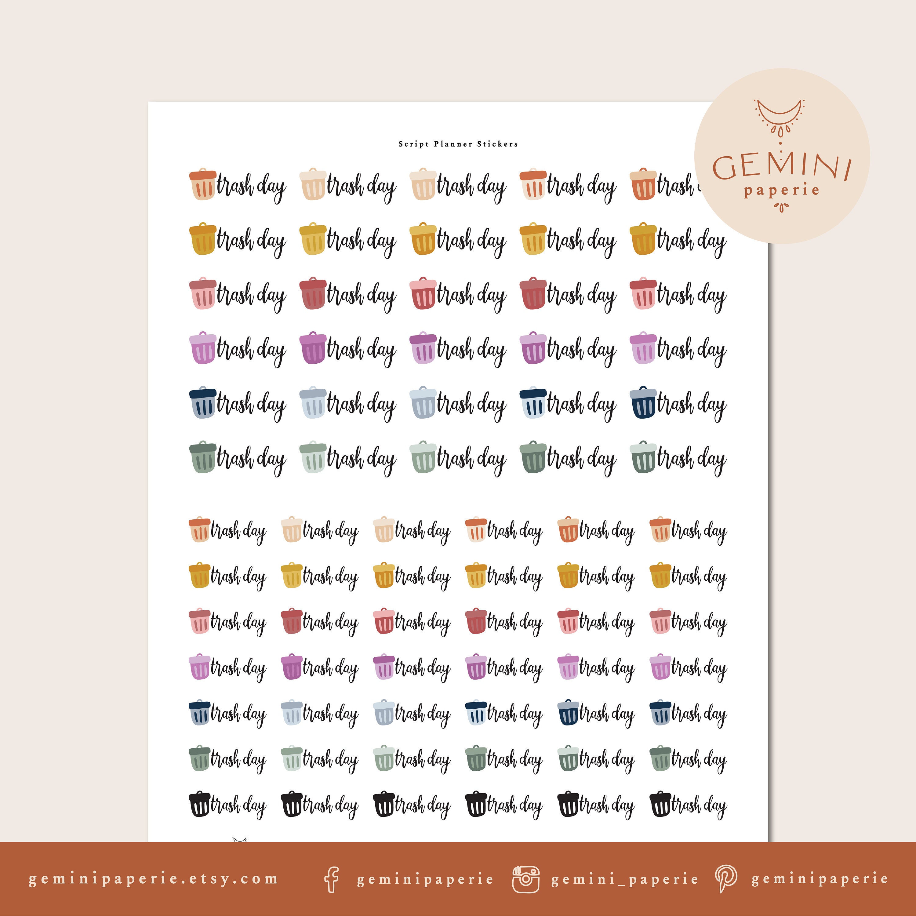 Trash Day Printable Sticker. Script Planner Sticker. | Etsy