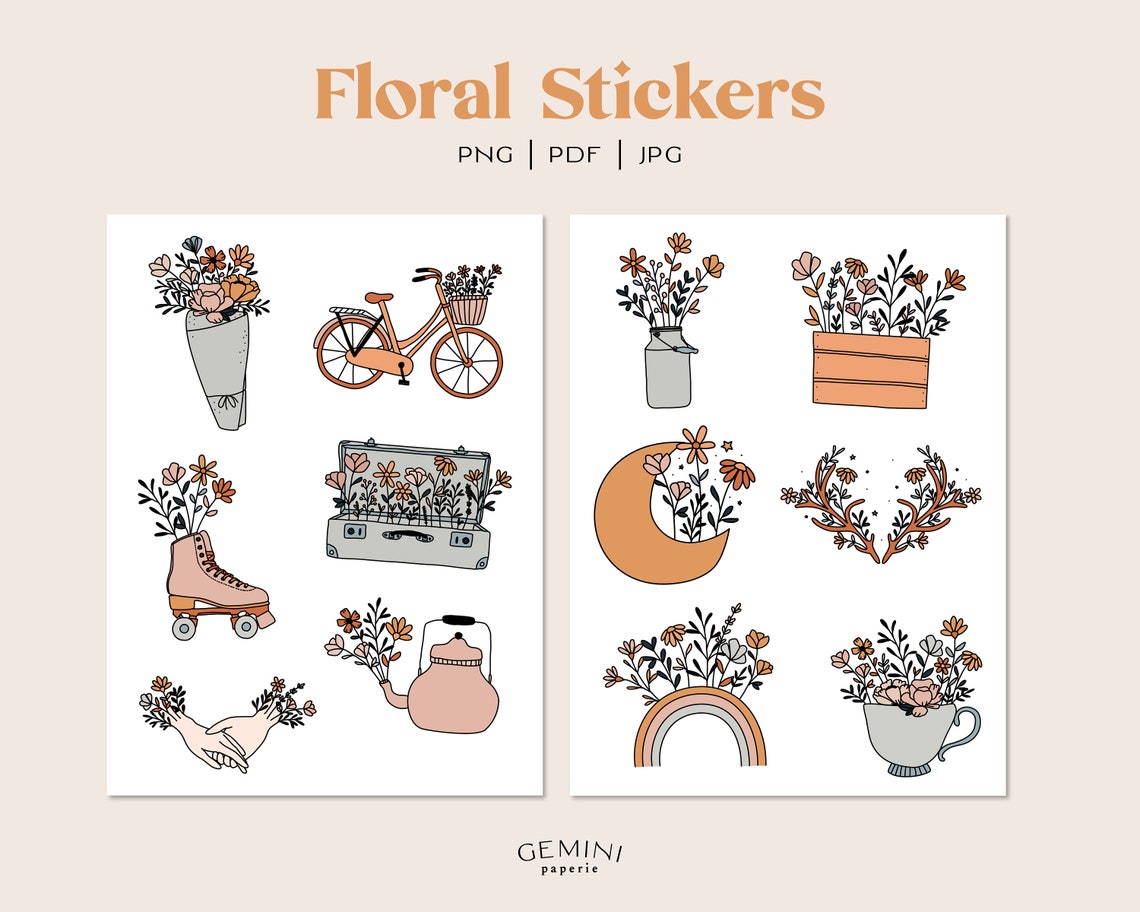Floral Vinyl Sticker Flower Stickers Bundle Flower Bike - Etsy