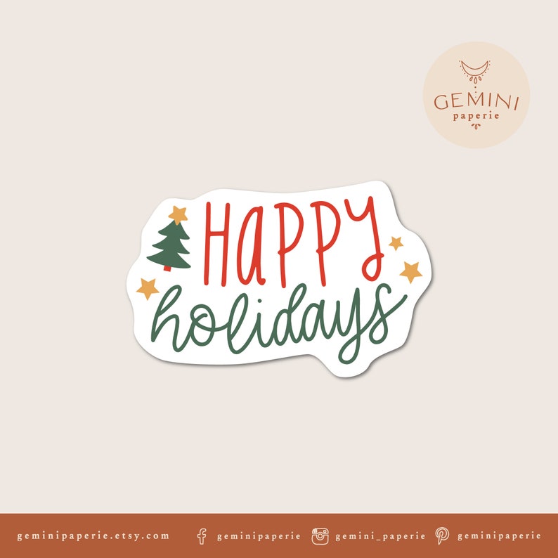 Happy Holidays Printable Sticker Christmas Vinyl Sticker - Etsy