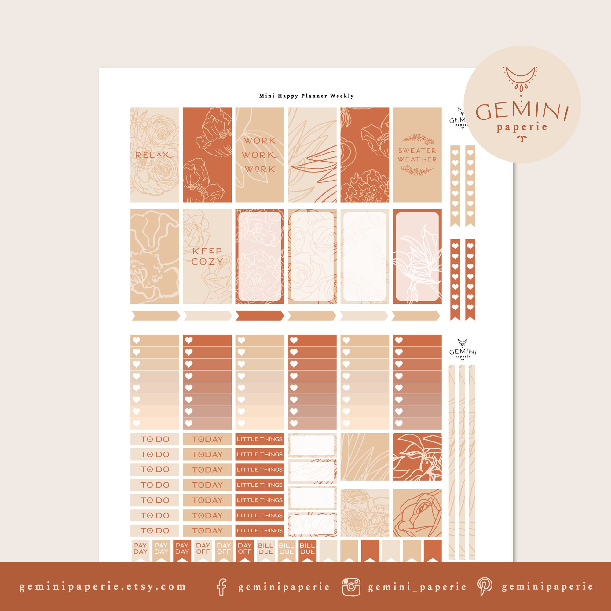 Mini Happy Planner Printable Stickers Botanical Mambi Mini | Etsy