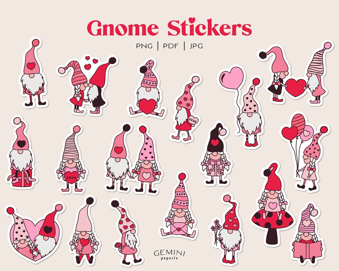 Gnome Stickers, Valentine's Day Stickers, Gnome Valentine Vinyl Sticker ...