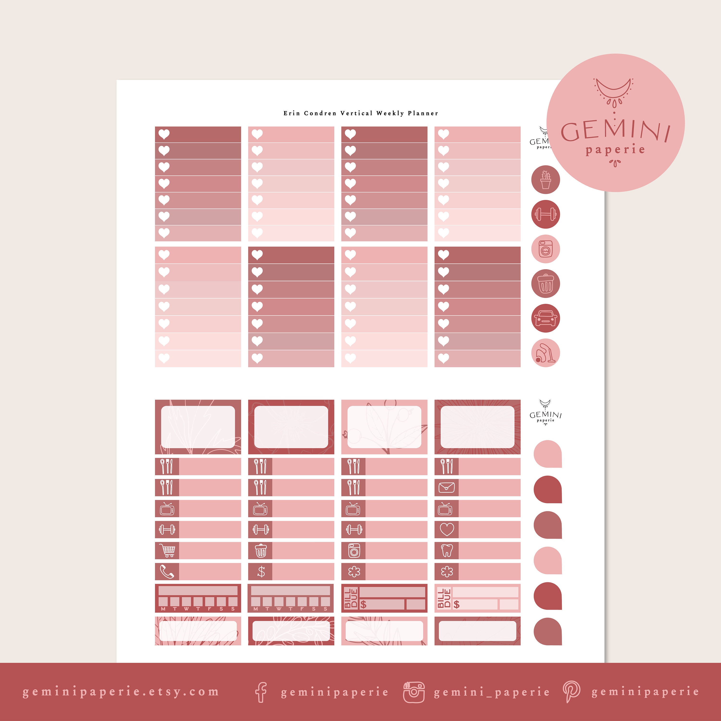 Printable Planner Stickers. Weekly Kit for Erin Condren Life - Etsy