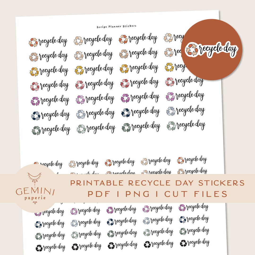 Recycling Printable Stickers, Planner Script Stickers, DIY Printable ...