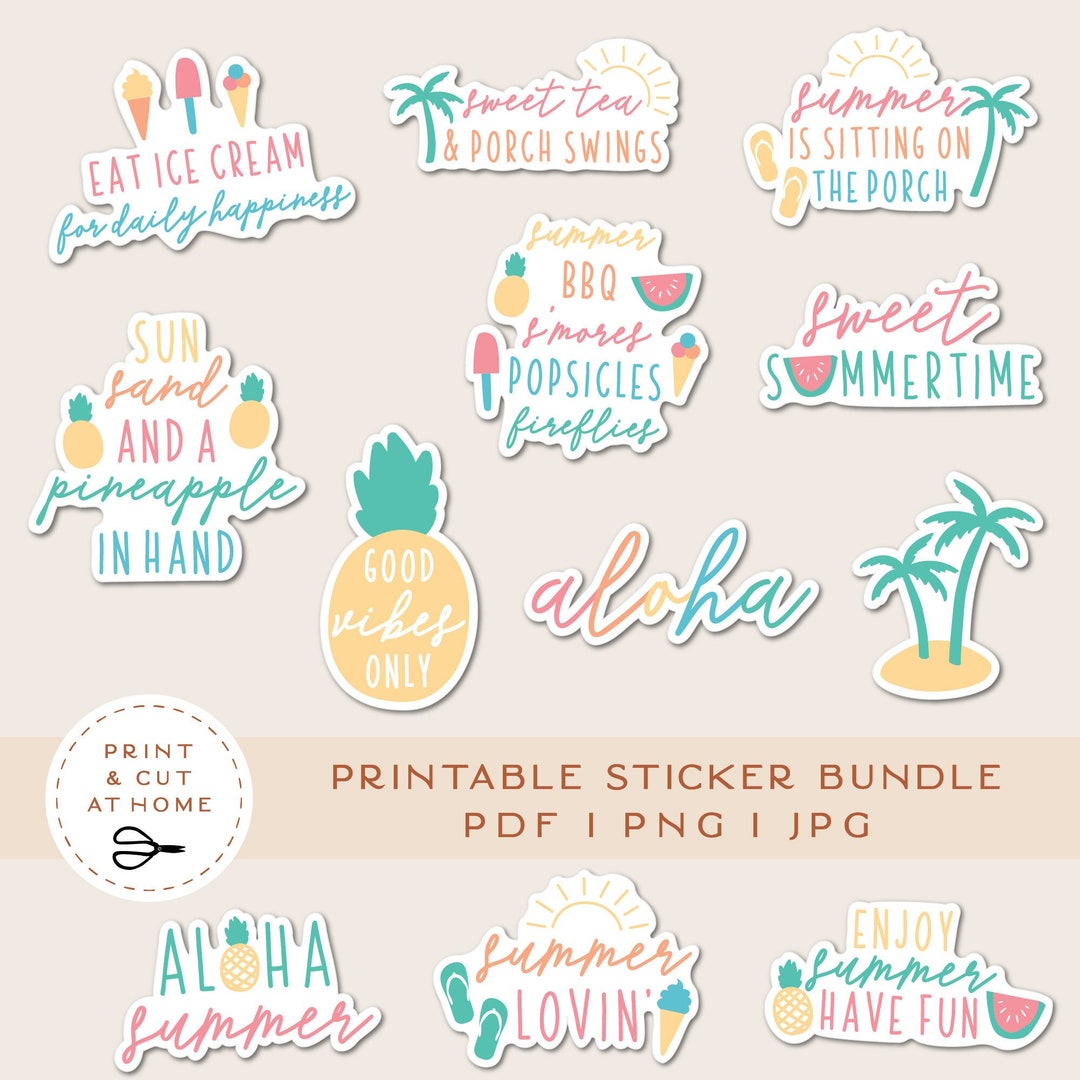 Summer Stickers, Holiday Printable Stickers Bundle, Craft Vinyl Sticker ...