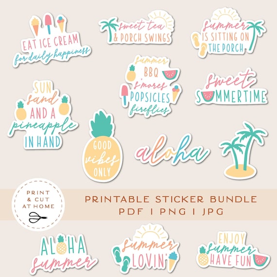 Summer Stickers Holiday Printable Stickers Bundle Craft | Etsy