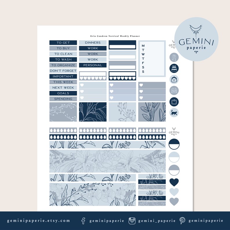 Vertical Weekly Kit, Printable Planner Stickers for Erin Condren Life ...
