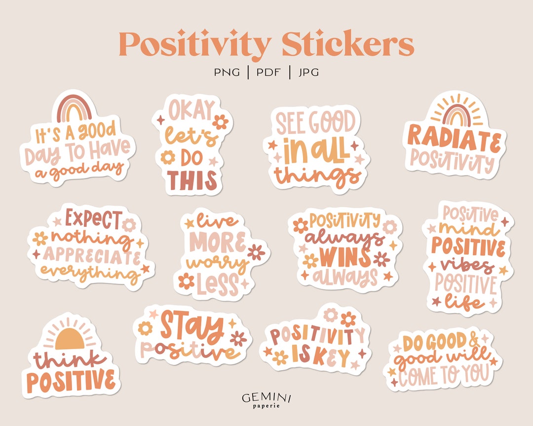 Positivity Sticker Bundle, Positivity Stickers, Digital Sticker Bundle ...