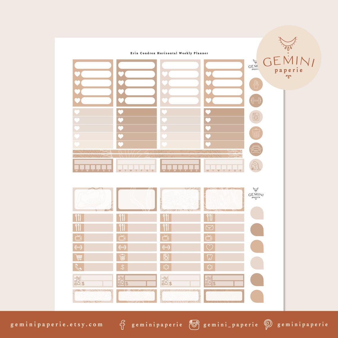 Printable Weekly Planner Stickers for Horizontal Erin Condren | Etsy