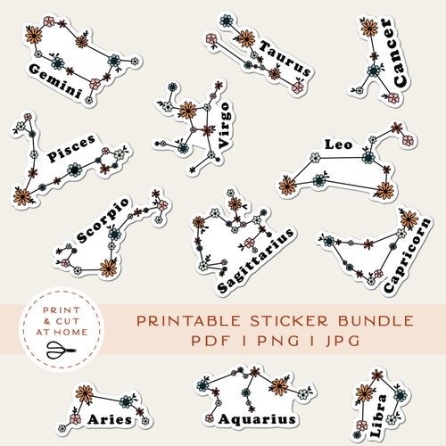 Floral Stickers Bundle Zodiac Printable Vinyl Sticker Laptop | Etsy