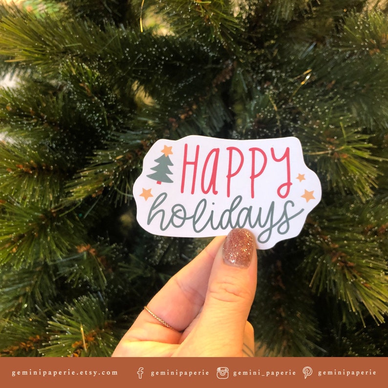 Happy Holidays Printable Sticker Christmas Vinyl Sticker - Etsy