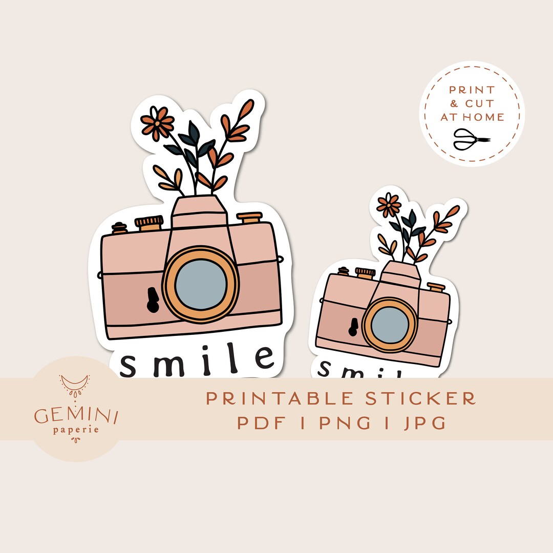 Camera Sticker, Printable Vinyl Sticker, Flowers Laptop Decal, Floral ...