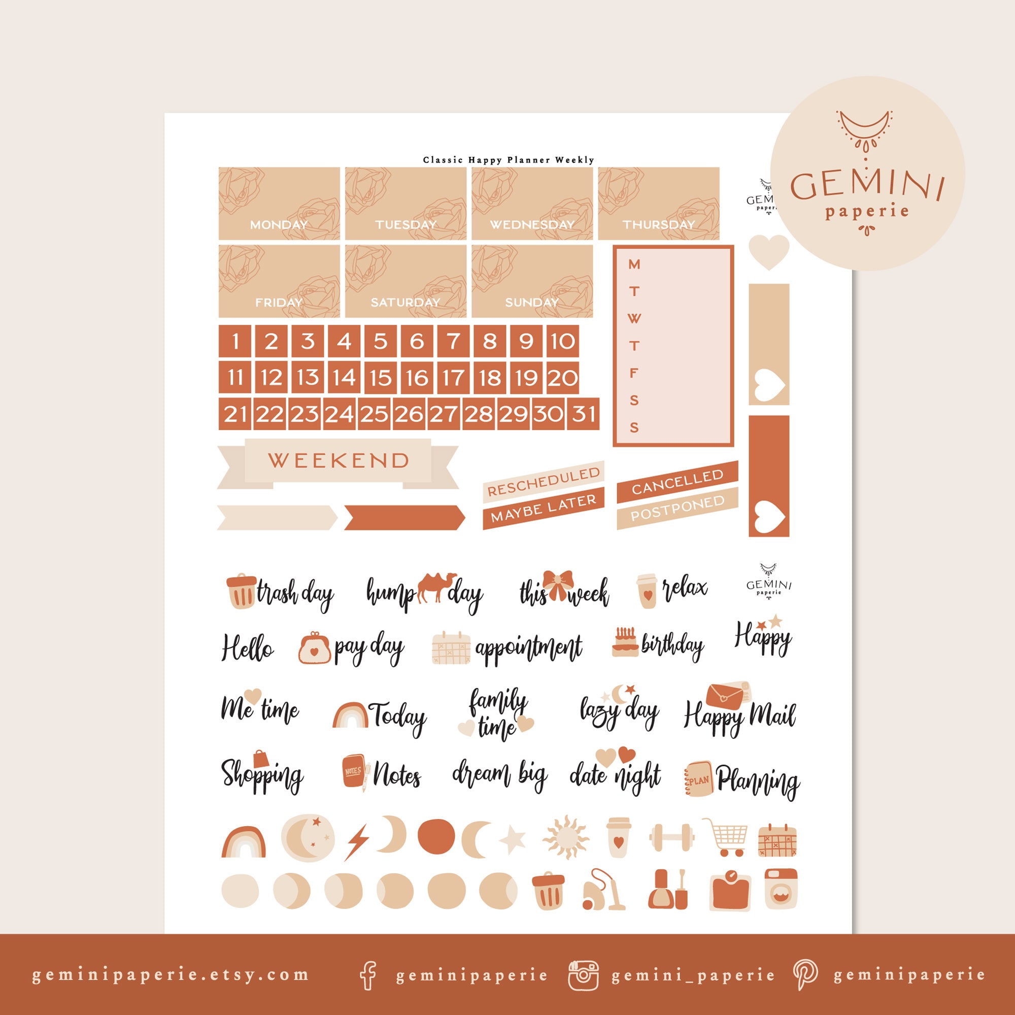 Printable Planner Stickers Weekly Kit for Classic HAPPY - Etsy