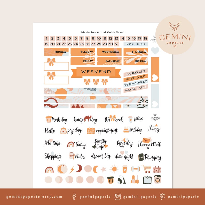 Printable Planner Stickers Weekly Kit for Erin Condren 2021 - Etsy
