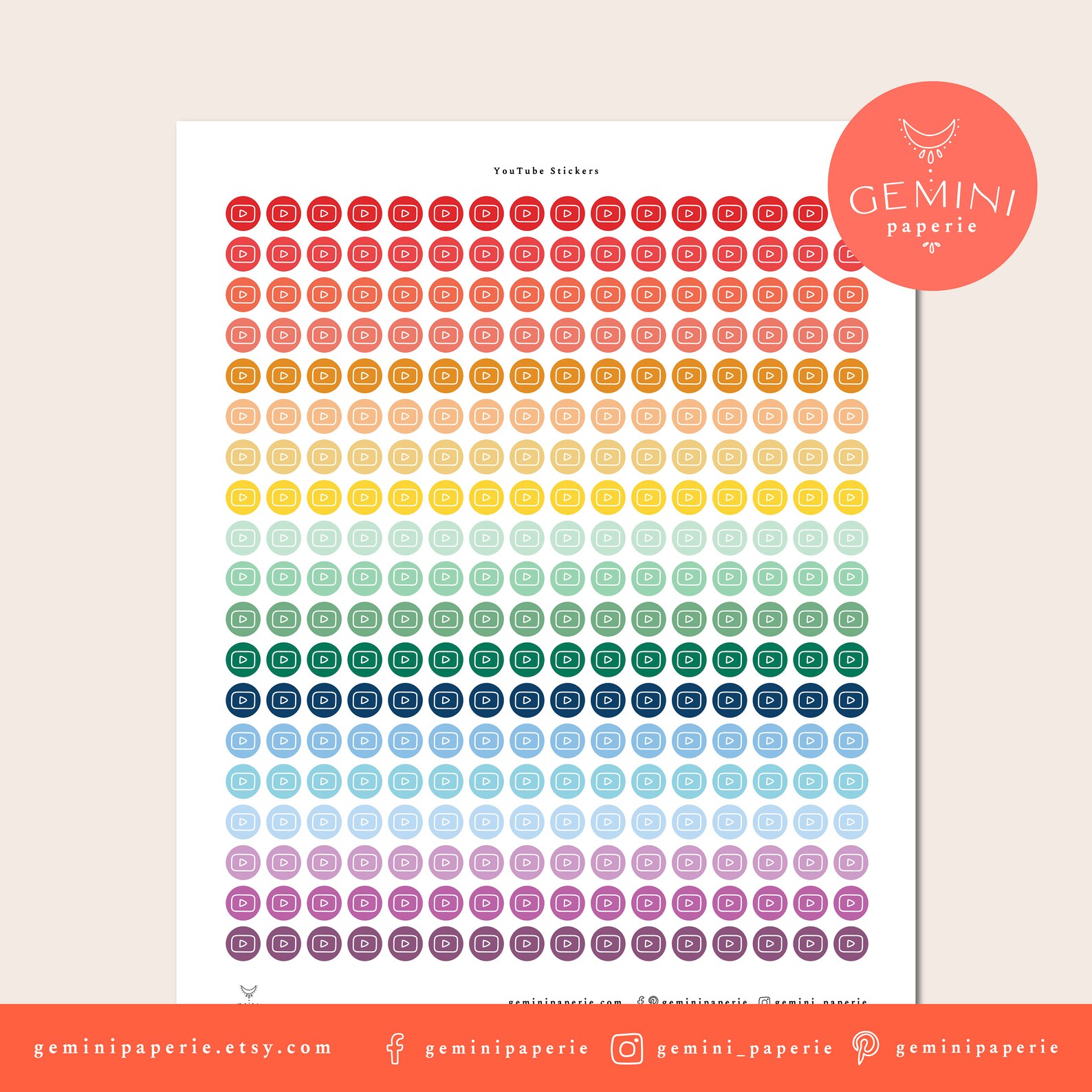 Youtube Stickers Round Youtube Planners Stickers Social - Etsy