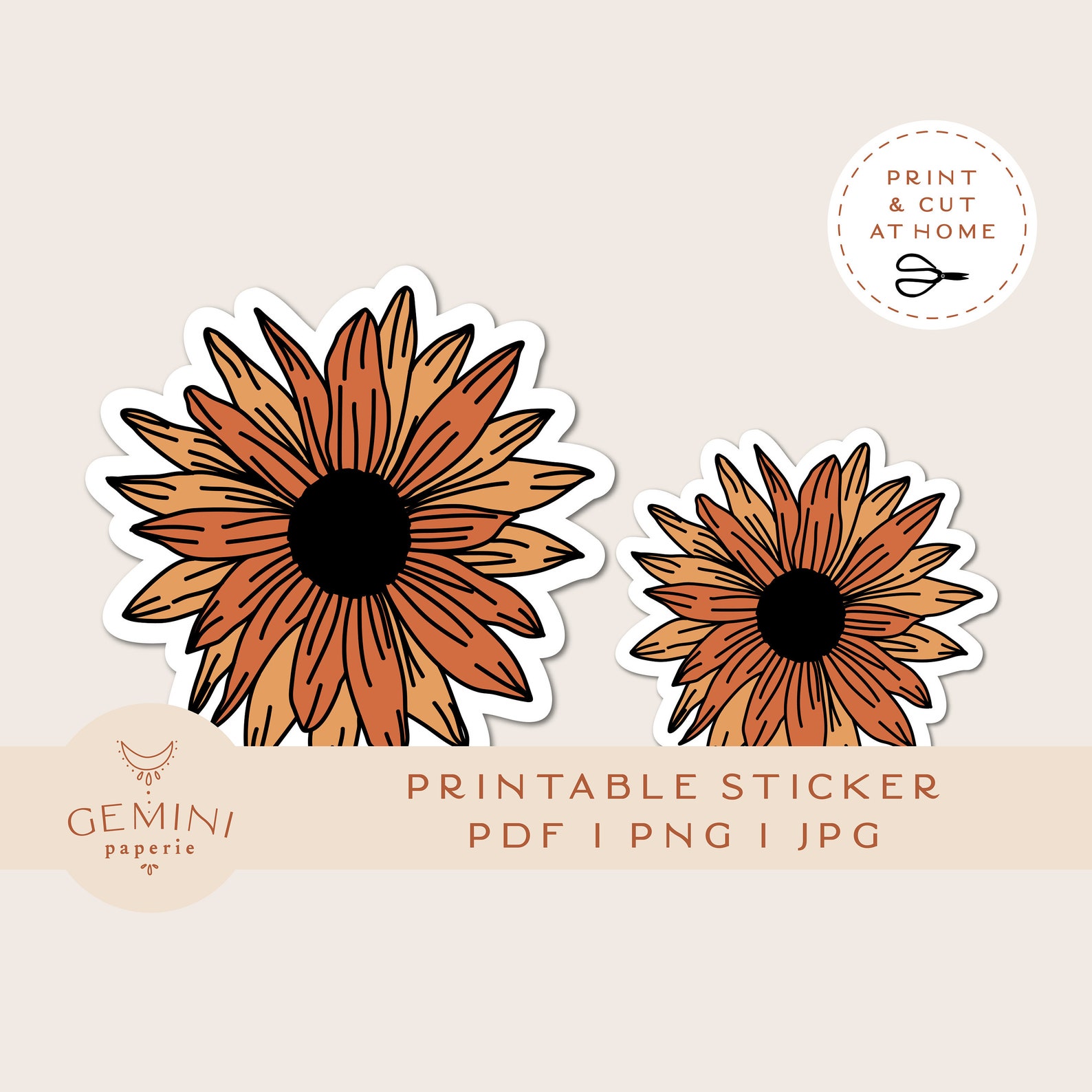 Sunflower Printable Sticker Flower Vinyl Sticker Laptop - Etsy