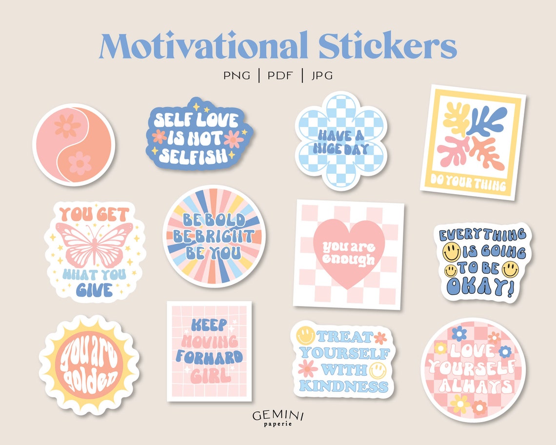 Motivational Stickers Printable Stickers Retro Stickers - Etsy