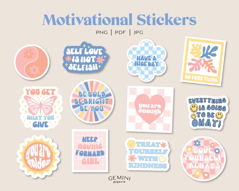 Motivational Stickers Printable Stickers Retro Stickers - Etsy