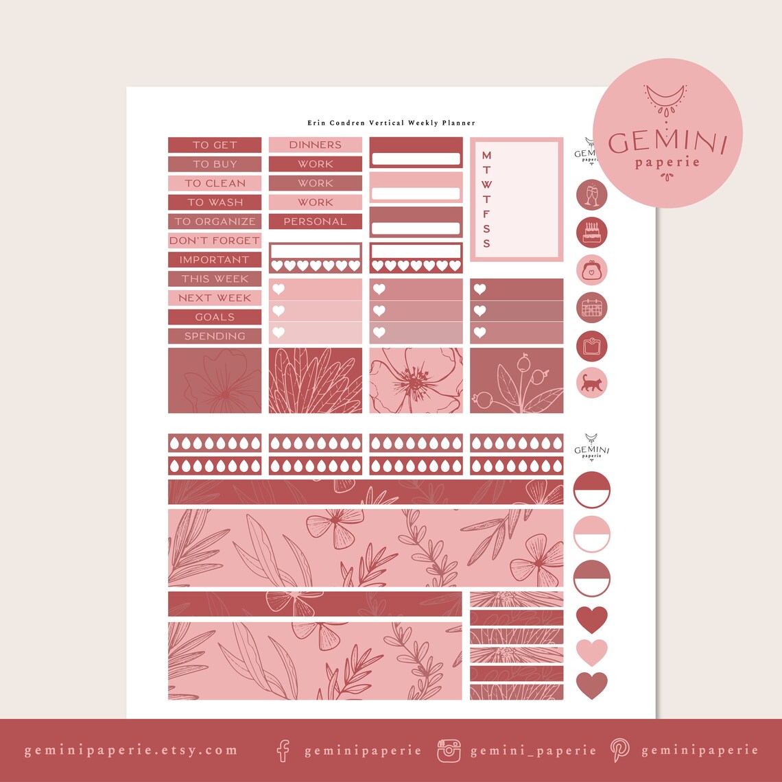 Printable Planner Stickers. Weekly Kit for Erin Condren Life - Etsy