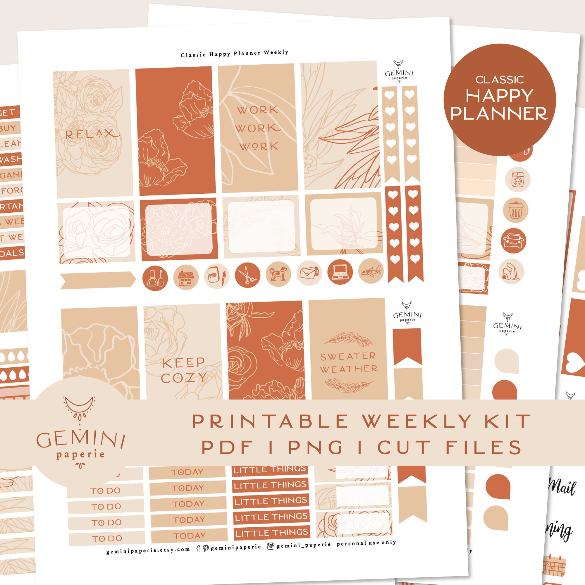 Printable Planner Stickers Weekly Kit for Classic HAPPY | Etsy